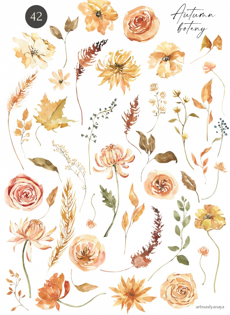 Watercolor Autumn Flowers Clipart for Instant Download. Fall - Etsy