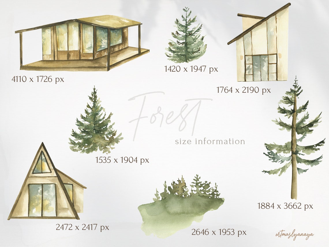 Watercolor Forest Nature Clipart for Instant Download. Unique Digital ...
