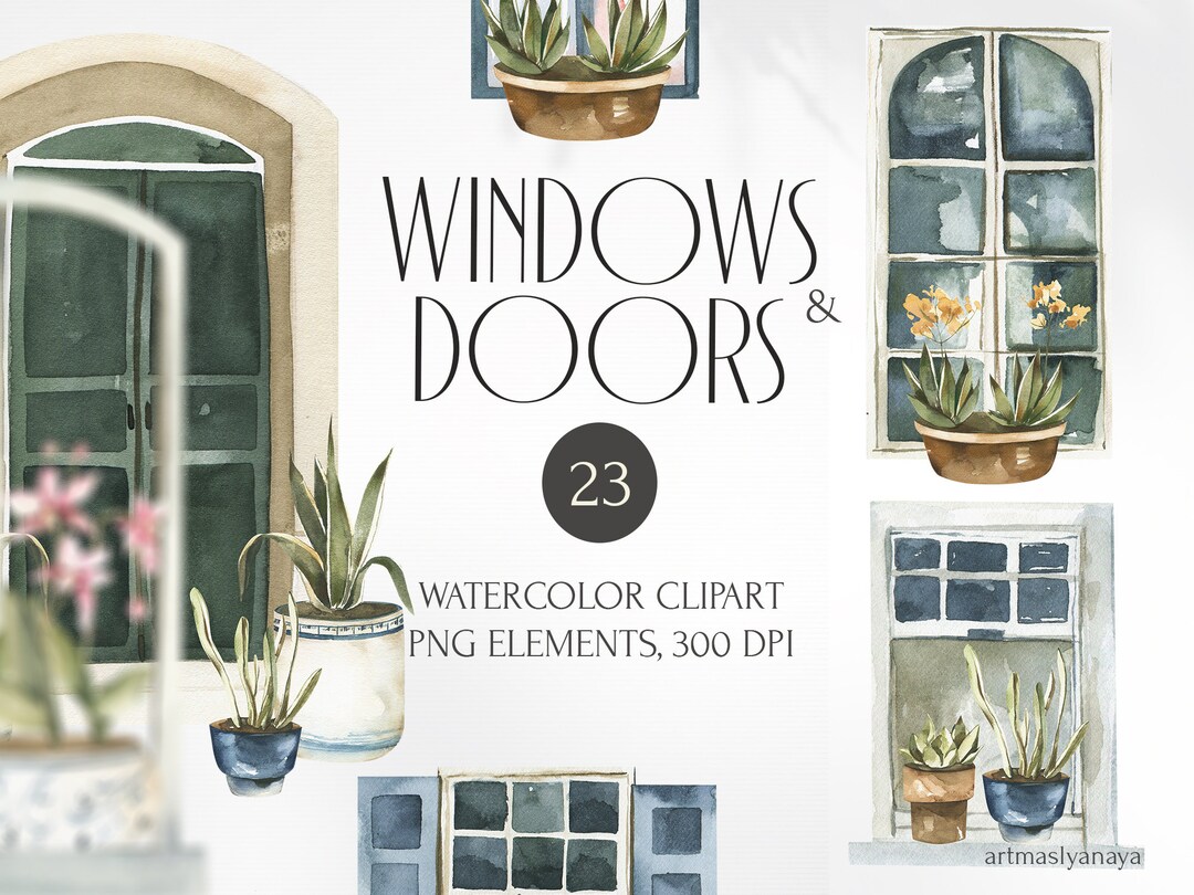 Watercolor Windows and Doors Clipart for Instant Download. Floral Hand ...