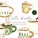 Watercolor Hot Winter Drinks Clipart, Christmas Cups, Cute Ceramic Mugs ...