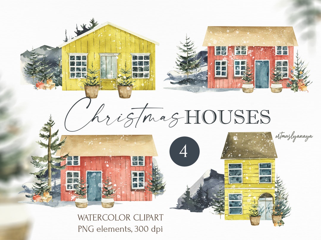 Watercolor Christmas House Clipart, Winter Holidays Time, Christmas ...
