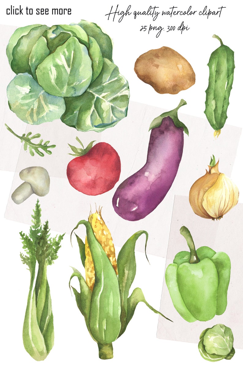 Watercolor Fresh Vegetables Clipart Set for Instant Download. - Etsy
