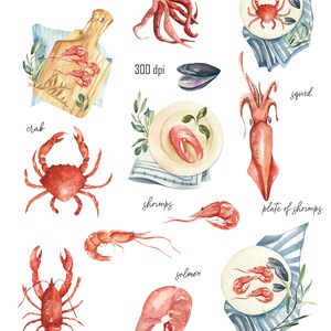 Watercolor Seafood Clipart for Instant Download. Hand Drawn Srimps ...