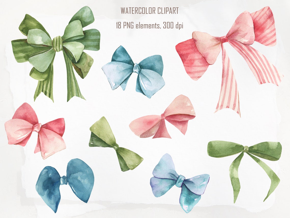 Watercolor Clipart Colorful Bows. Hand Painted Bow Birthday - Etsy