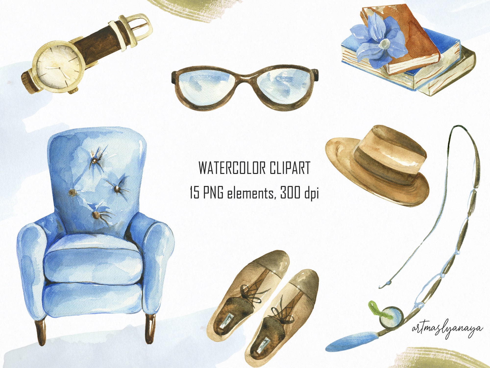 Watercolor Set to Father's Day. Unique Clipart in PNG for - Etsy