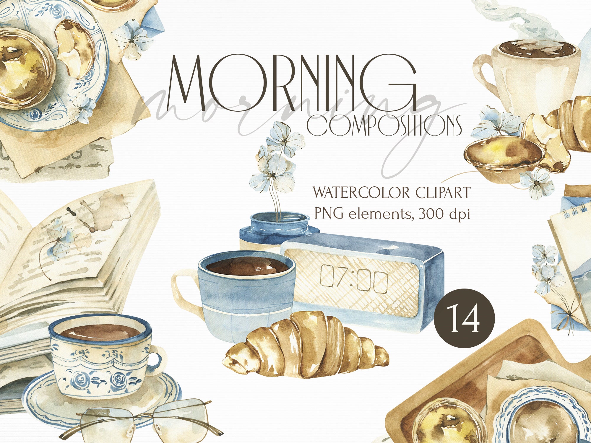Watercolor Clipart of Morning Compositions. Food Breakfast - Etsy