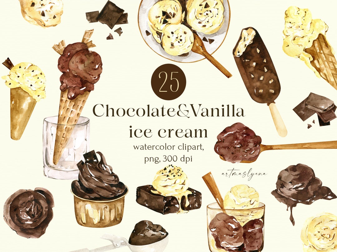 Watercolor Ice Cream Clipart, Hand Painted Chocolate and Vanilla Ice ...