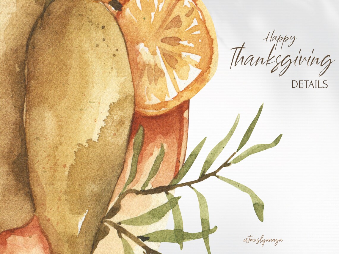 Watercolor Thanksgiving Clipart. Autumn Elements Traditional - Etsy