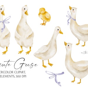 Watercolor Geese Clipart, Cute Goose Illustrations, Farm Animals ...