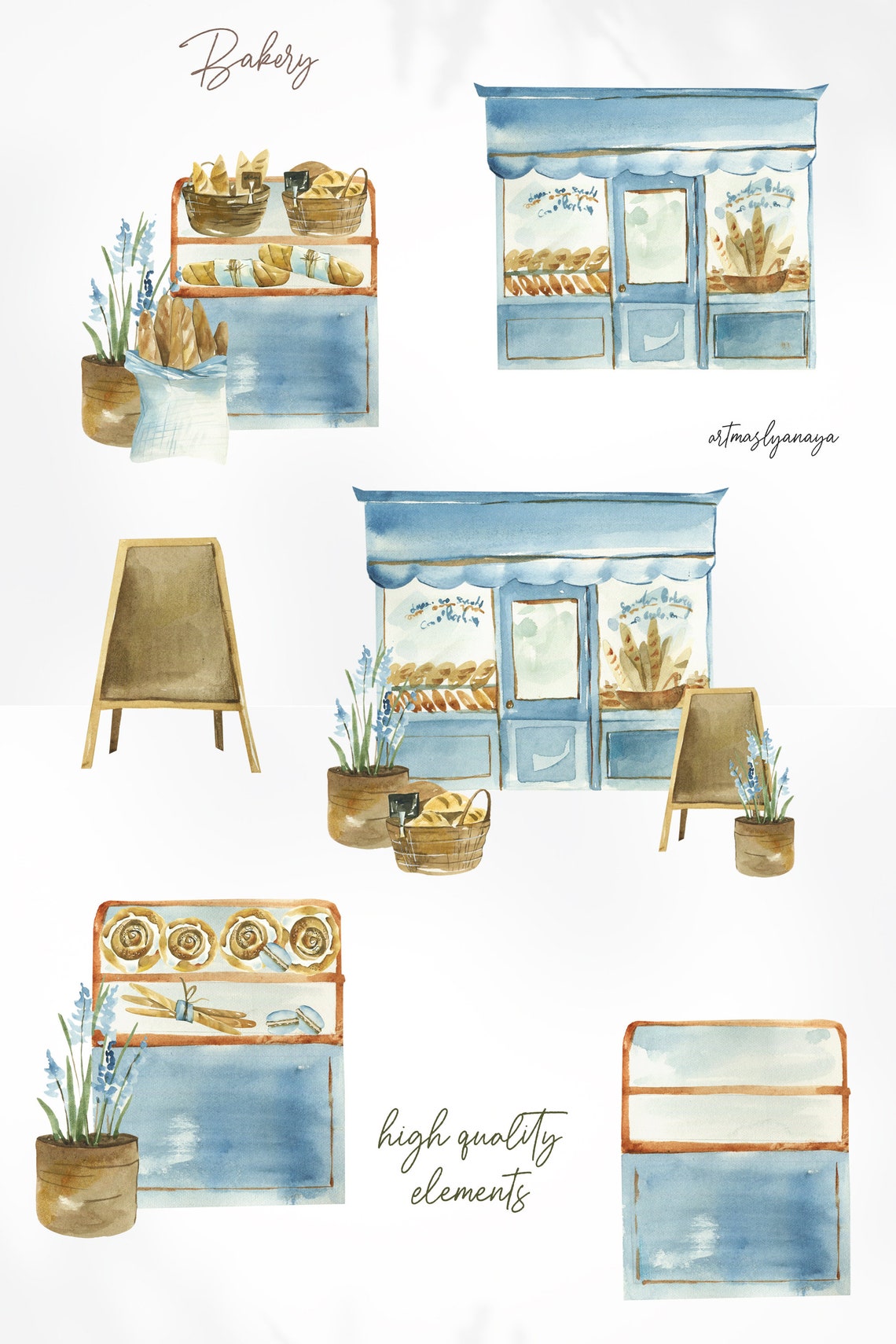 Watercolor Clipart Bakery Cafe Clipart. Pastry Confectionery - Etsy