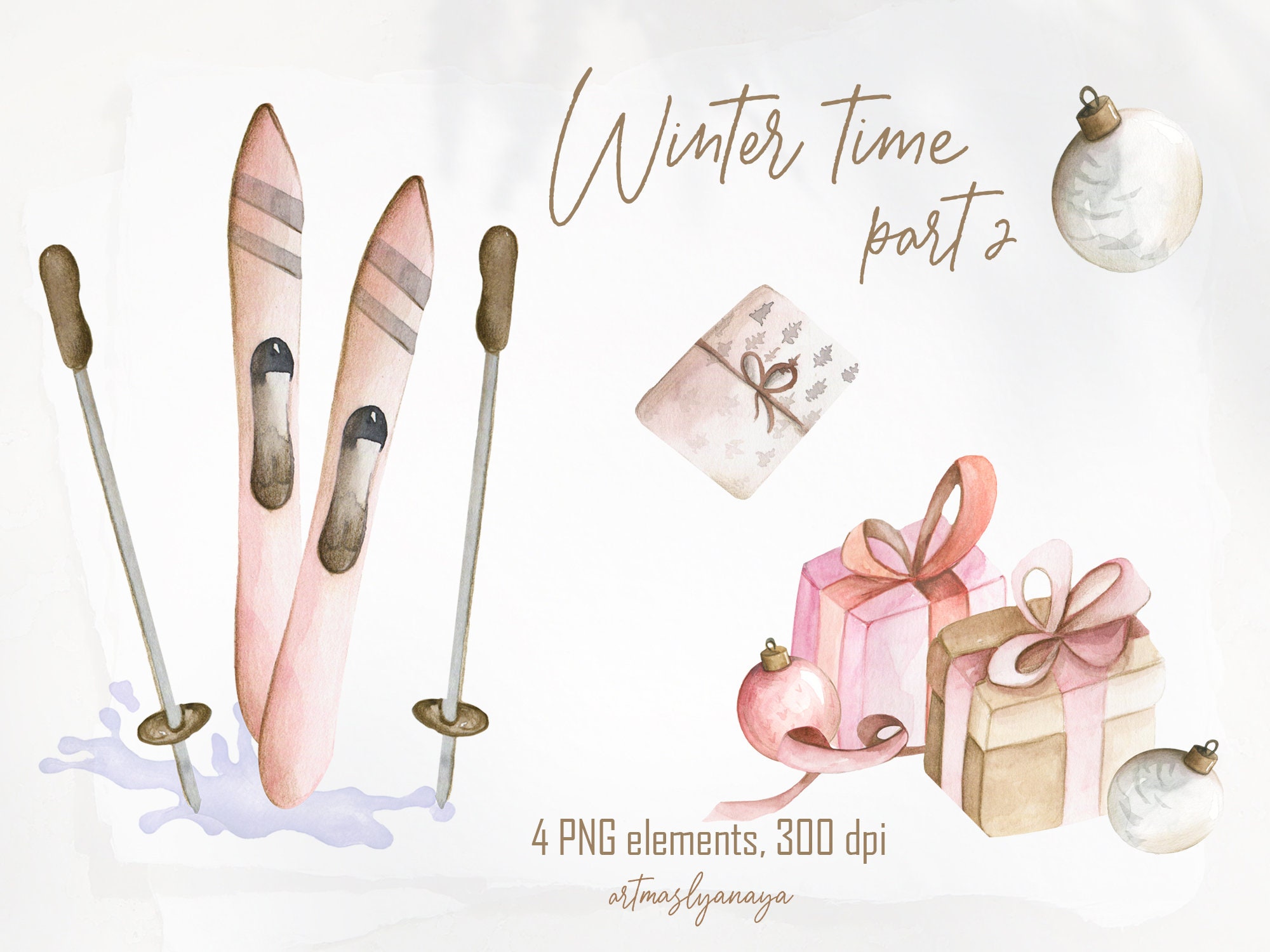 Watercolor Winter Clipart Elements. Painted Holidays Set to - Etsy