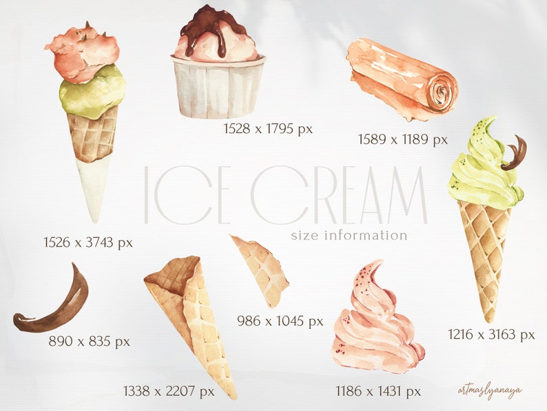 Watercolor Ice Cream Clipart. Ice Cream Waffle Cone, Ice Cream Scoops ...