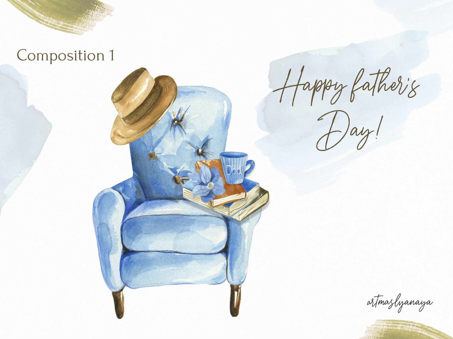 Watercolor Set to Father's Day. Unique Clipart in PNG for - Etsy