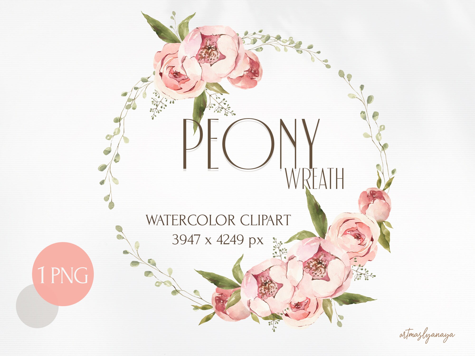 Watercolor Peony Wreath Clipart. Floral PNG Wedding Composition. Spring ...