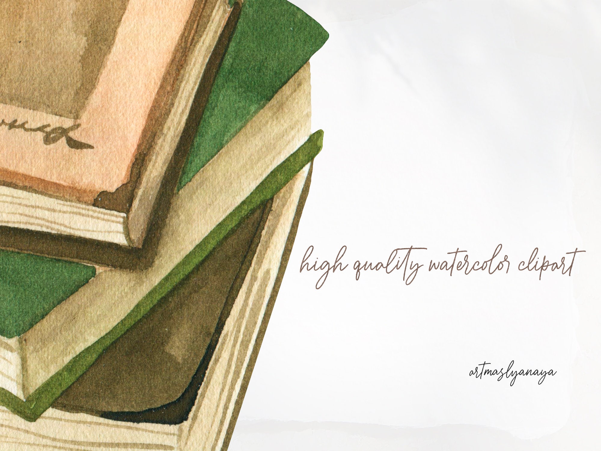 Watercolor Vintage Clipart Collection. Hand Painted Books | Etsy