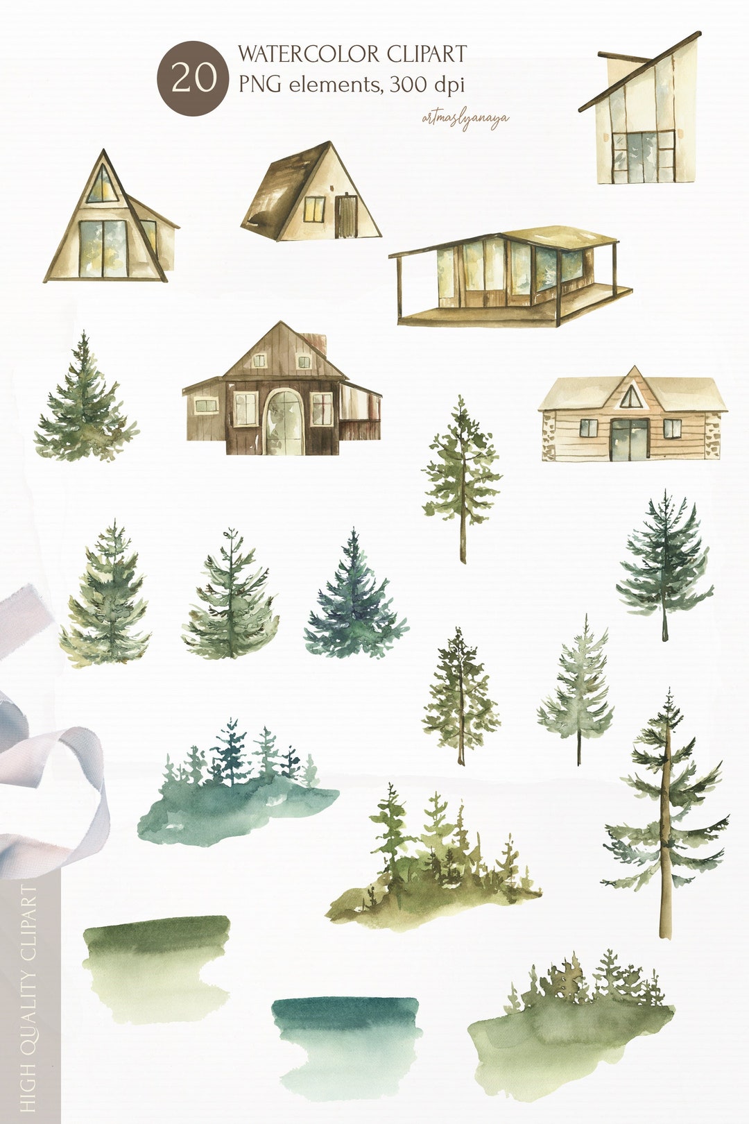 Watercolor Forest Nature Clipart for Instant Download. Unique Digital ...