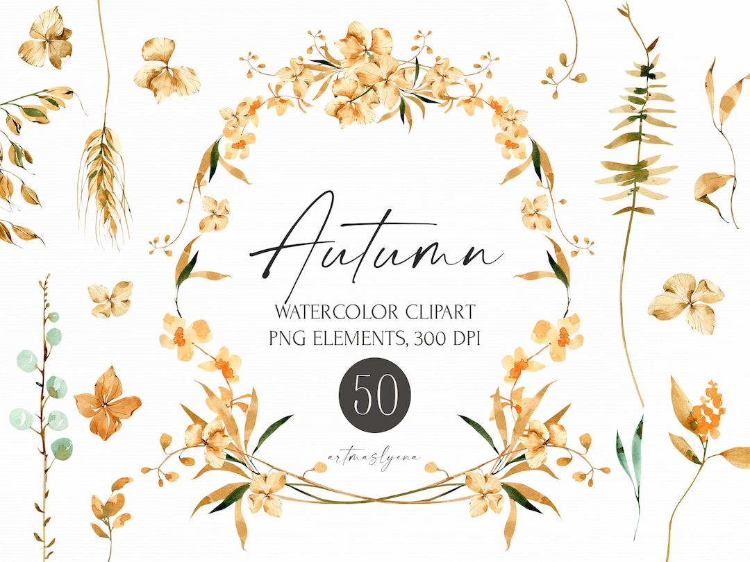 Watercolor Clipart Autumn Botanical Elements, Fall Botany Digital ...