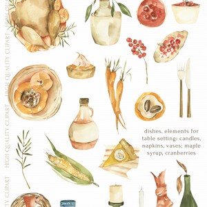 Watercolor Thanksgiving Clipart. Autumn Elements, Traditional Dishes ...