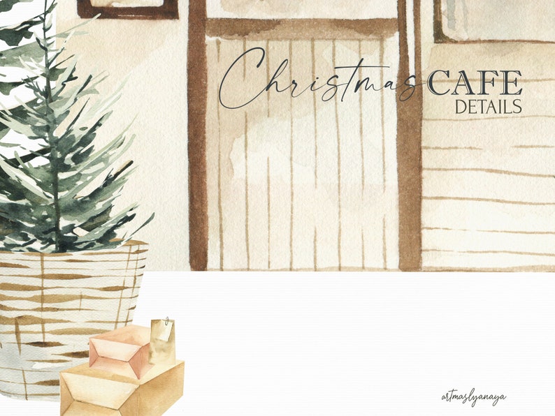 Watercolor Christmas Cafe Clipart Winter Holidays Decor - Etsy