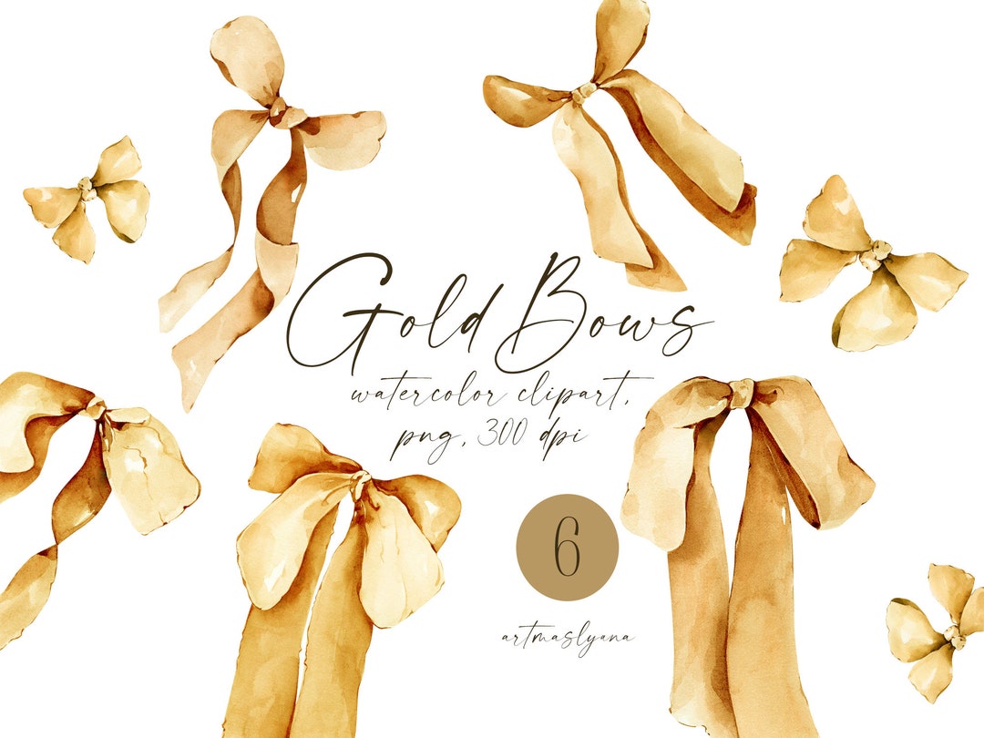 Watercolor Clipart Gold Bows, Festive Elements, Digital Images, Decor ...
