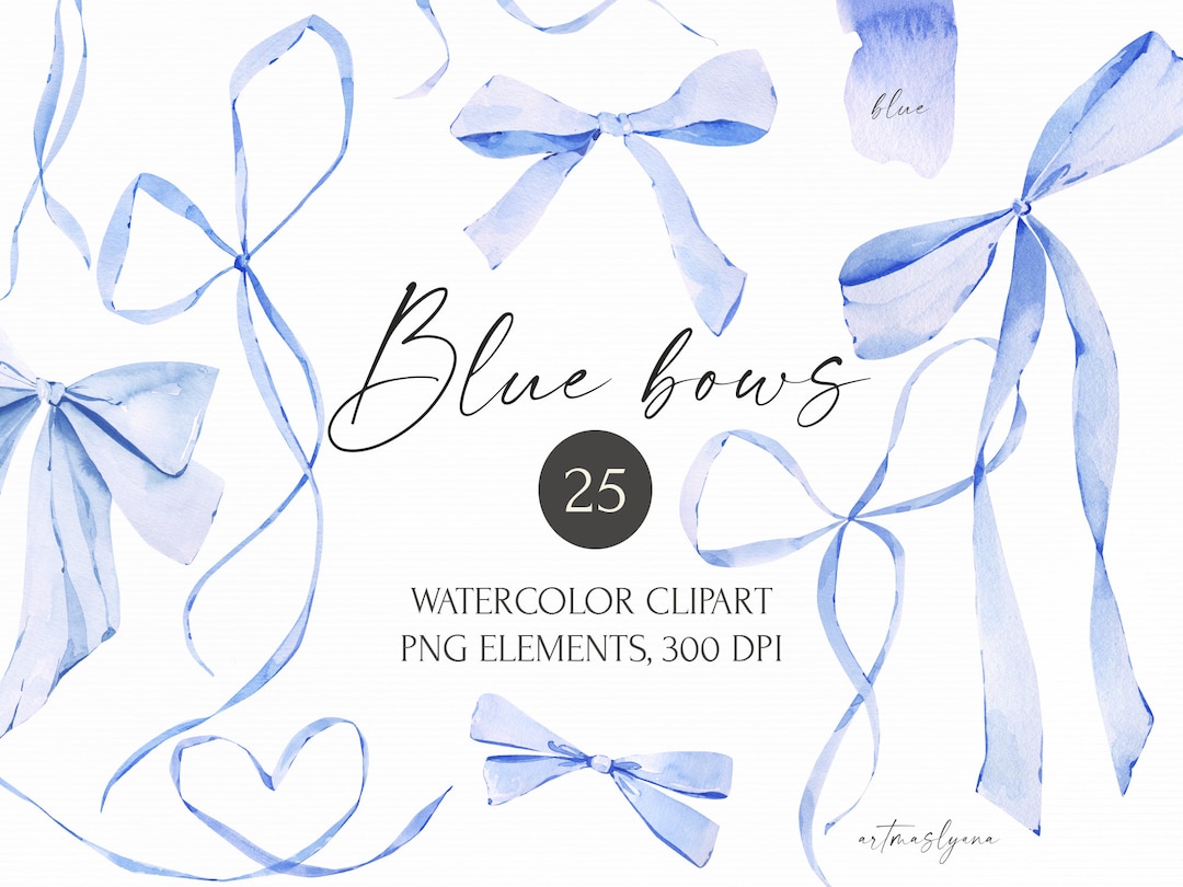 Watercolor Blue Bows and Ribbons Collections. Digital Birthday Png ...