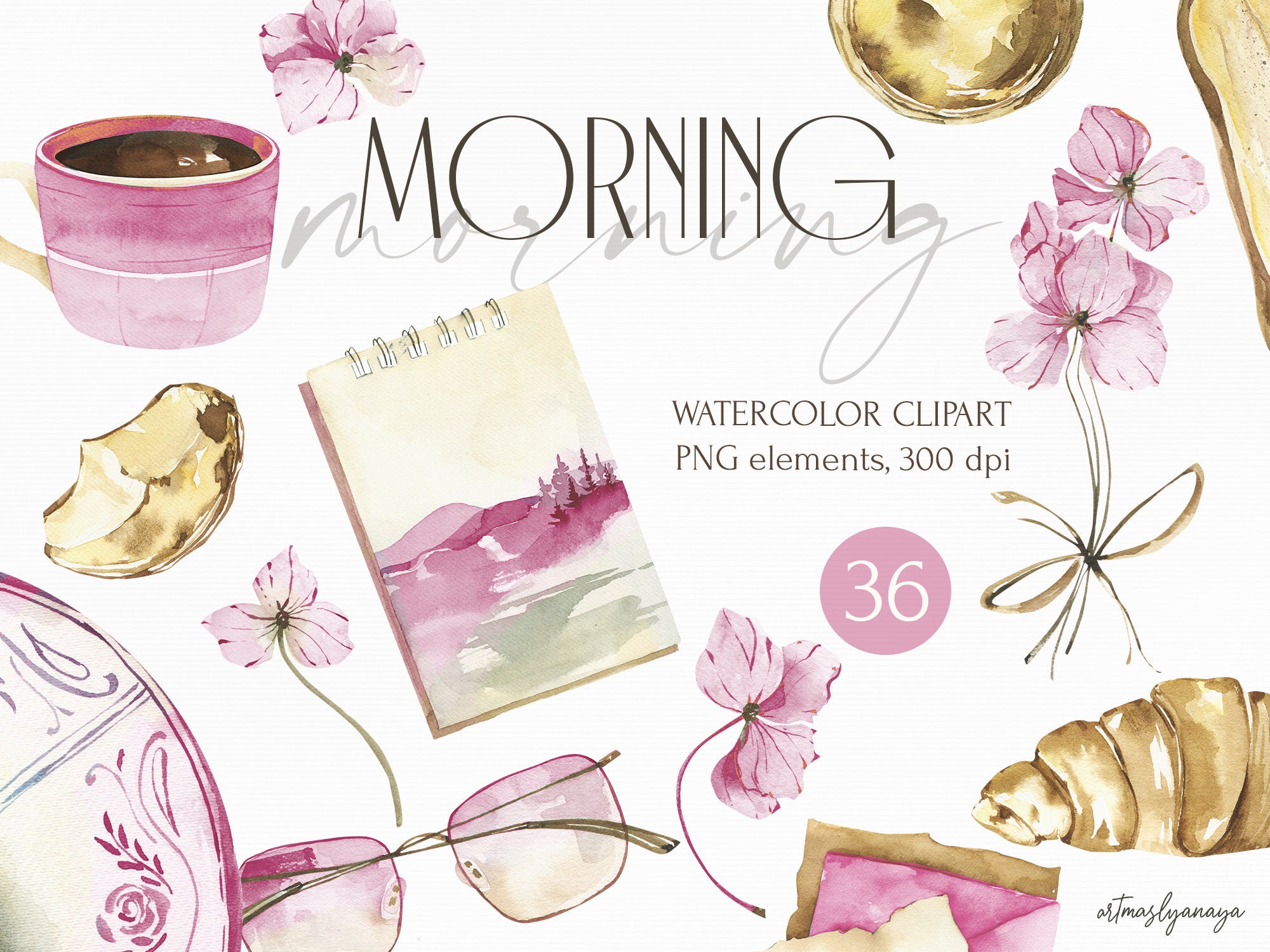 Watercolor Clipart of Morning Elements. Planner Illustrations: - Etsy