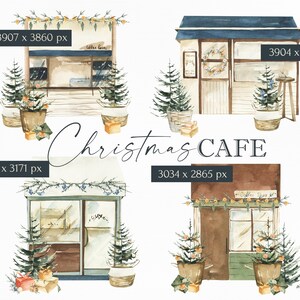 Watercolor Christmas Cafe Clipart, Winter Holidays Decor, Christmas ...