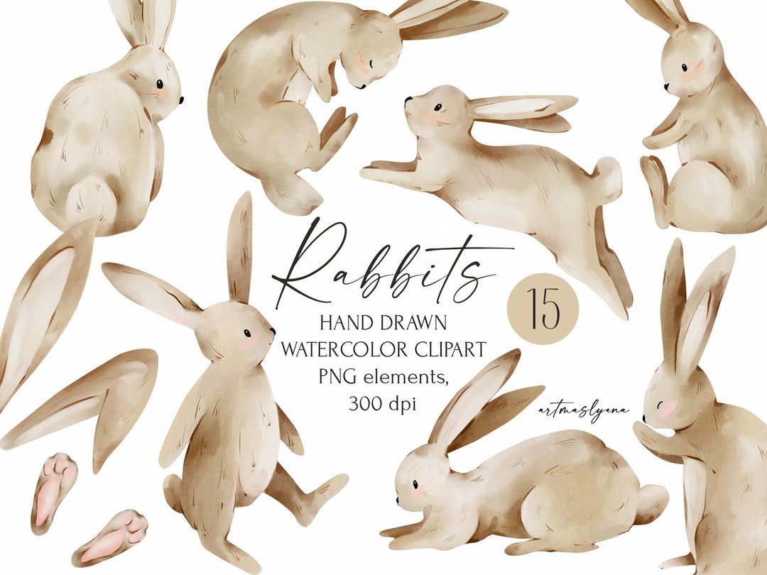 Watercolor Rabbits Clipart Cute Easter Animals, Funny Hand Painted ...