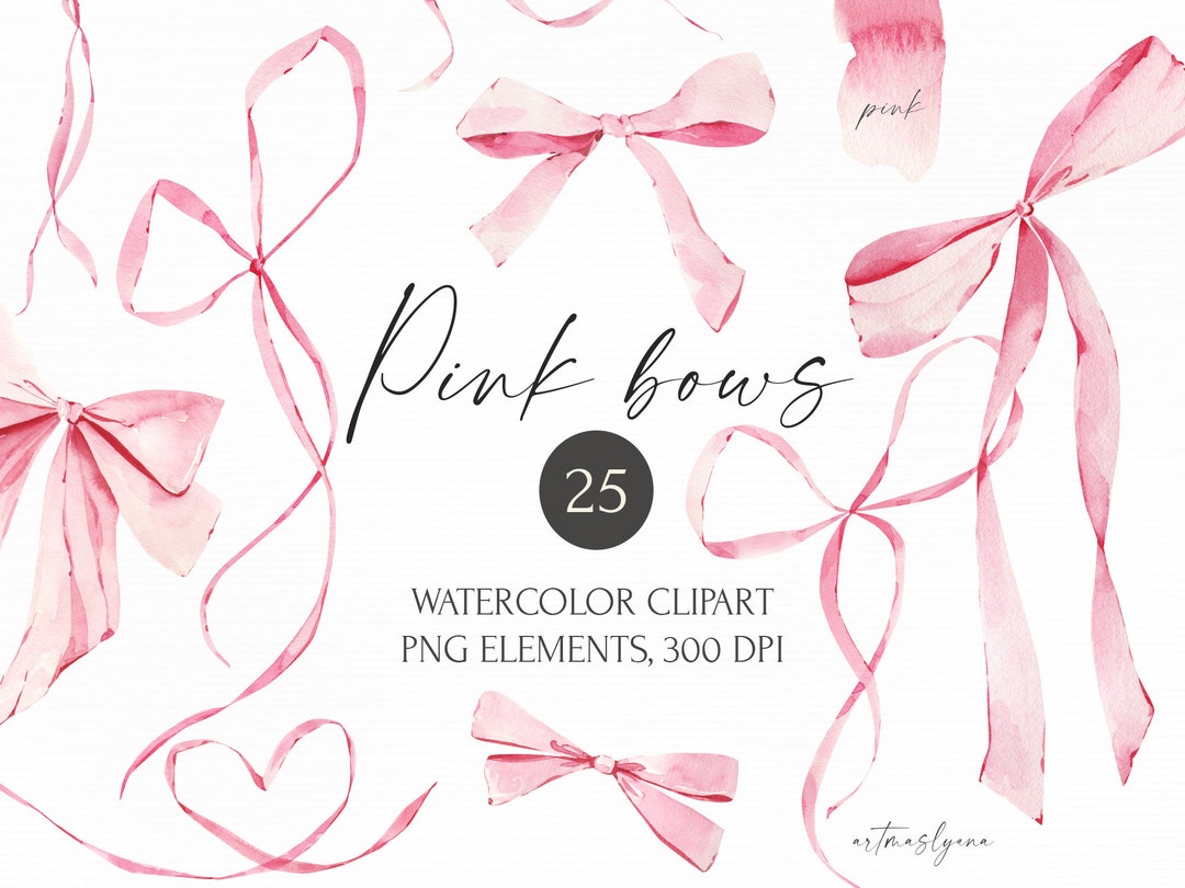 Watercolor Pink Bows and Ribbons Collection. Digital Birthday Png ...