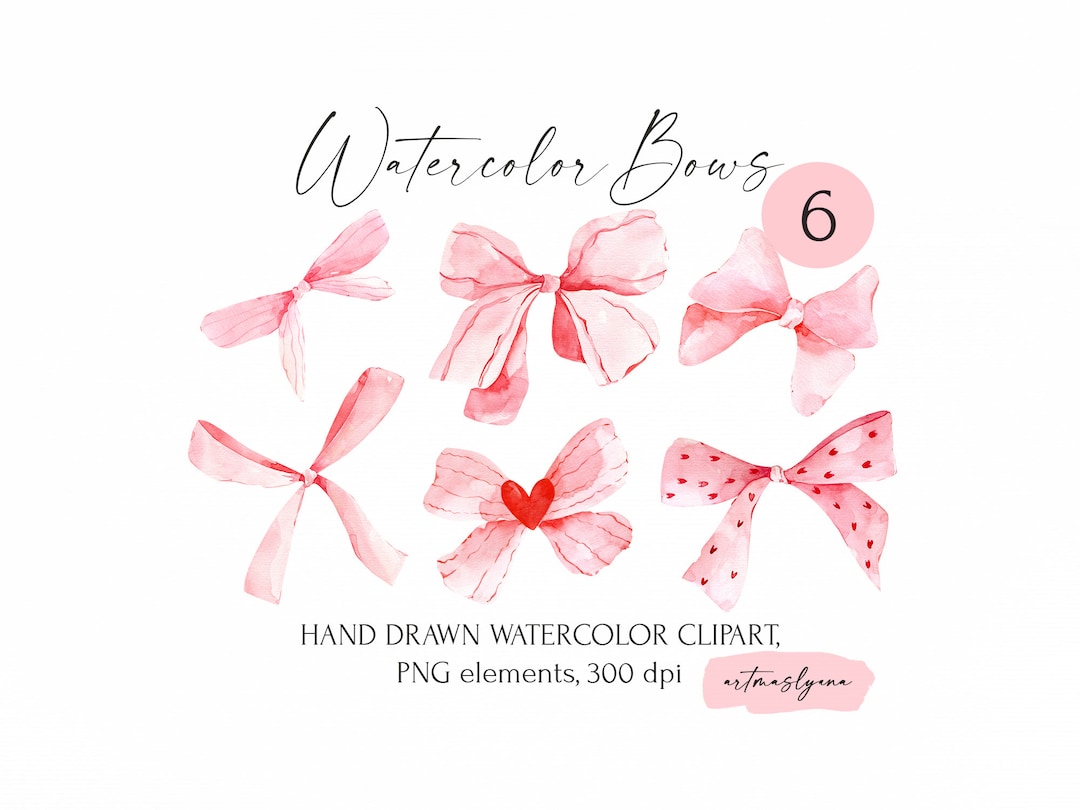 Watercolor Pink Bows Clipart, Digital Birthday Party Decoration, Girls ...
