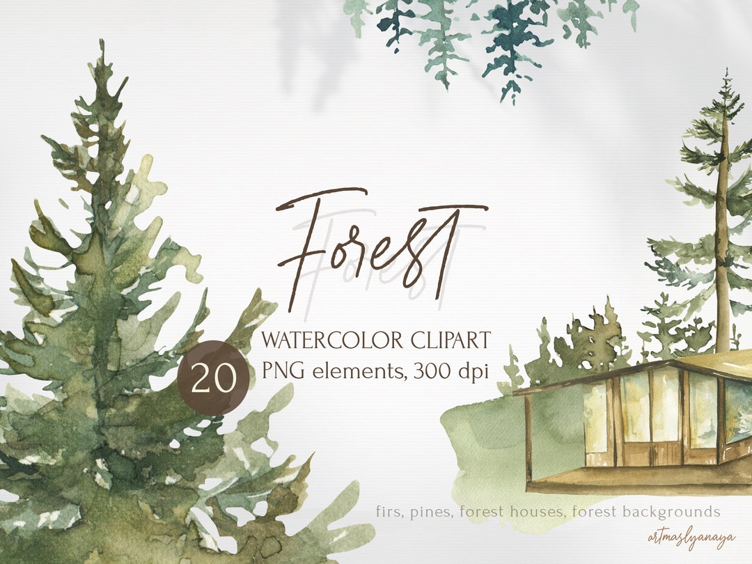 Watercolor Forest Nature Clipart for Instant Download. Unique - Etsy