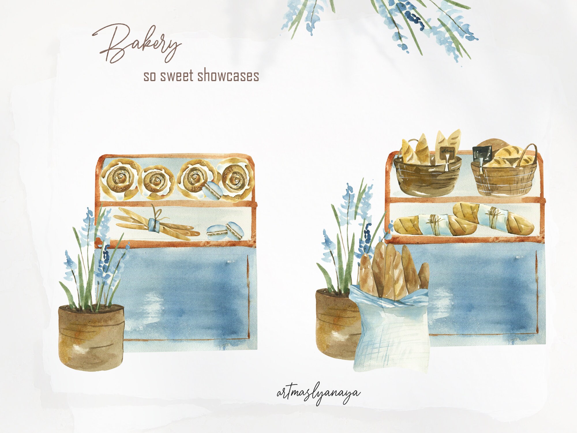 Watercolor Clipart Bakery Cafe Clipart. Pastry, Confectionery, Baking ...