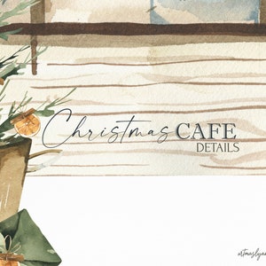Watercolor Christmas Cafe Clipart, Winter Holidays Decor, Christmas ...