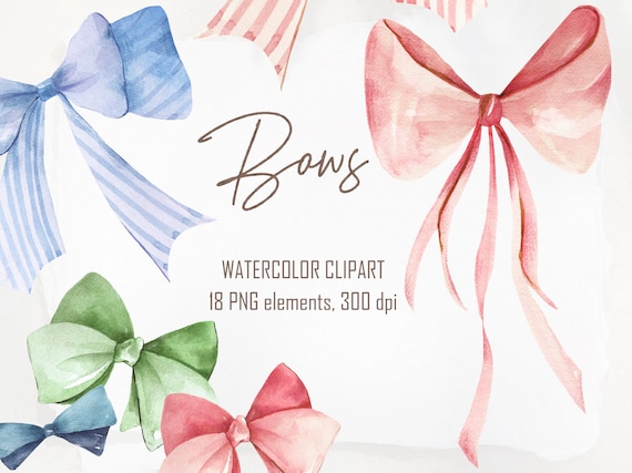 Watercolor clipart colorful bows. Hand painted Bow Birthday | Etsy