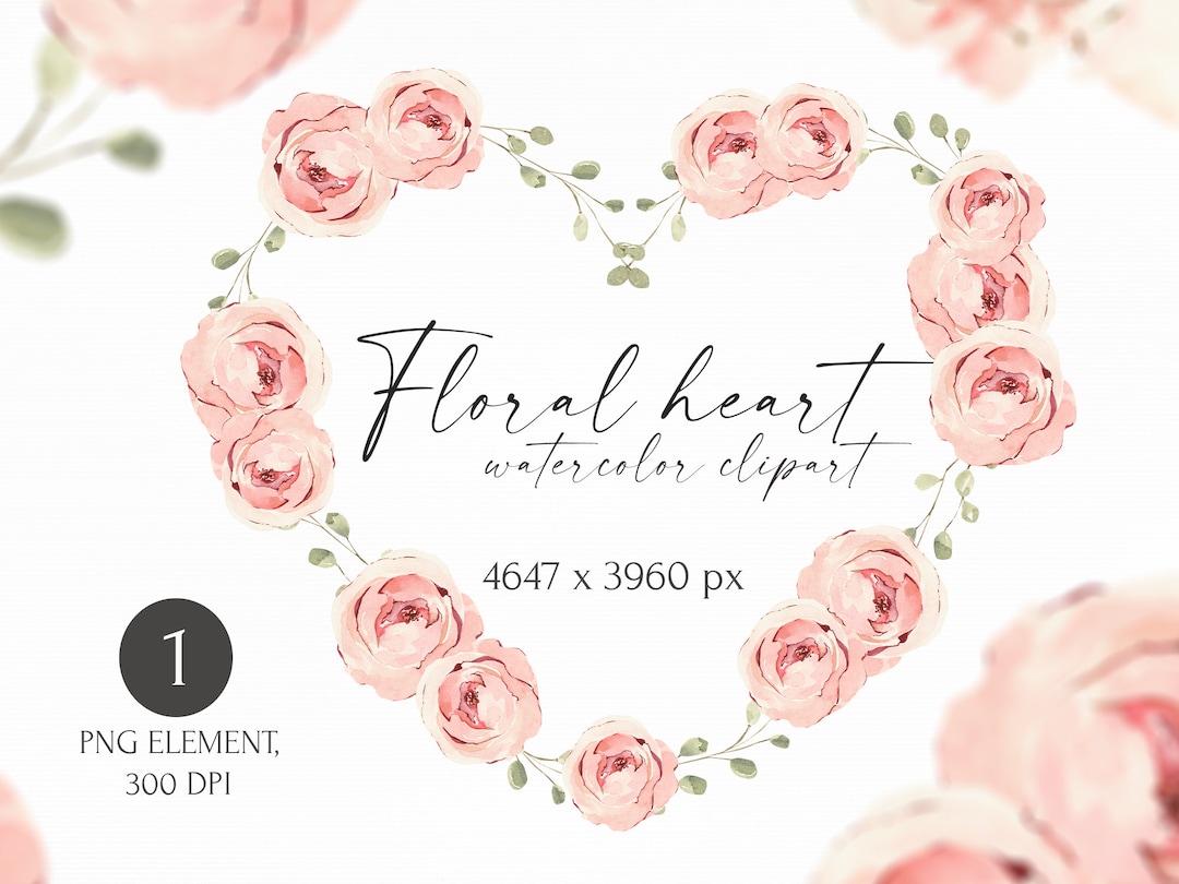 Watercolor Floral Heart Wreath Clipart. Valentine's Flowers Composition ...