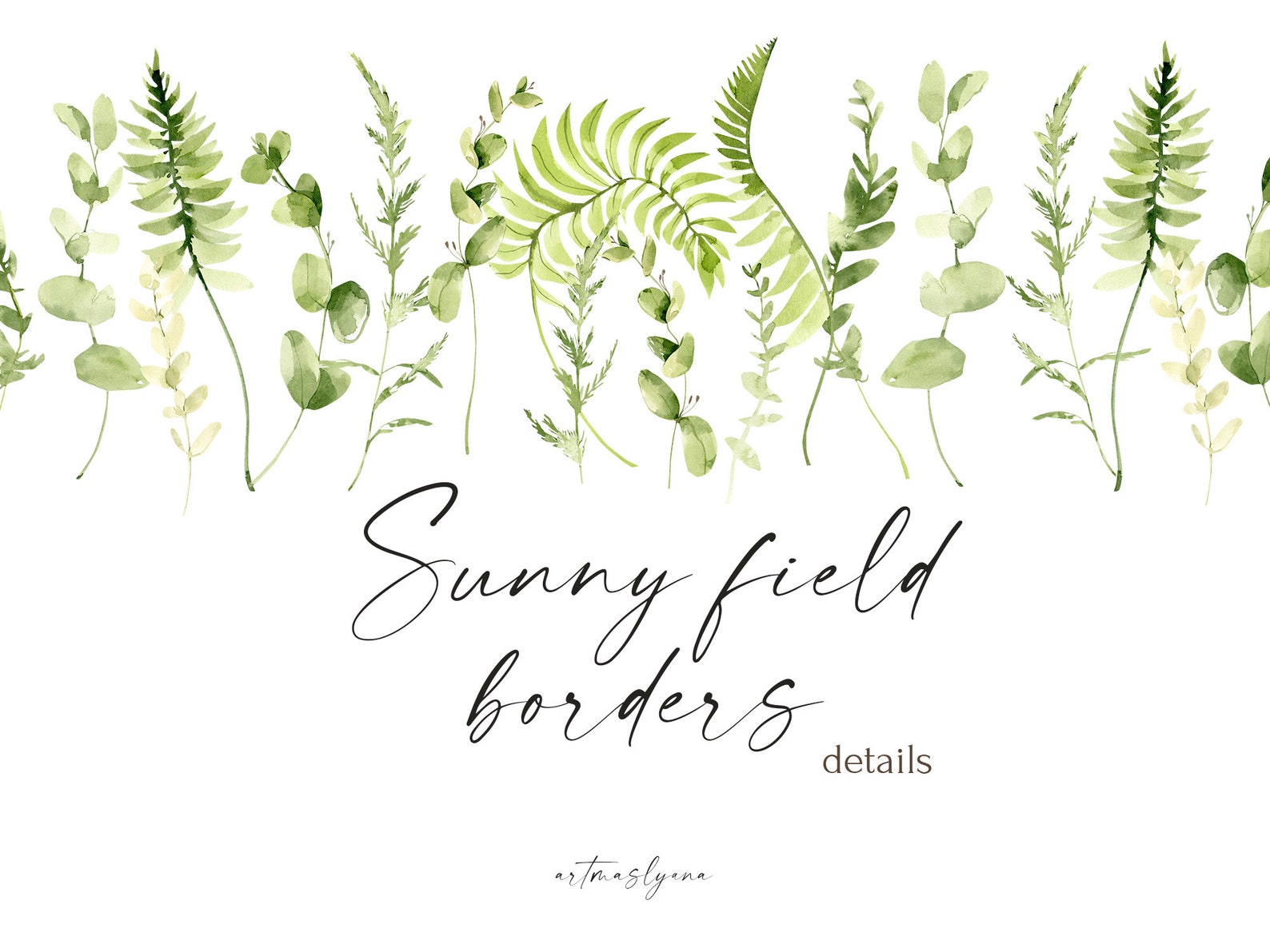 Watercolor Seamless Borders, Sunny Field Flowers and Greenery Borders ...
