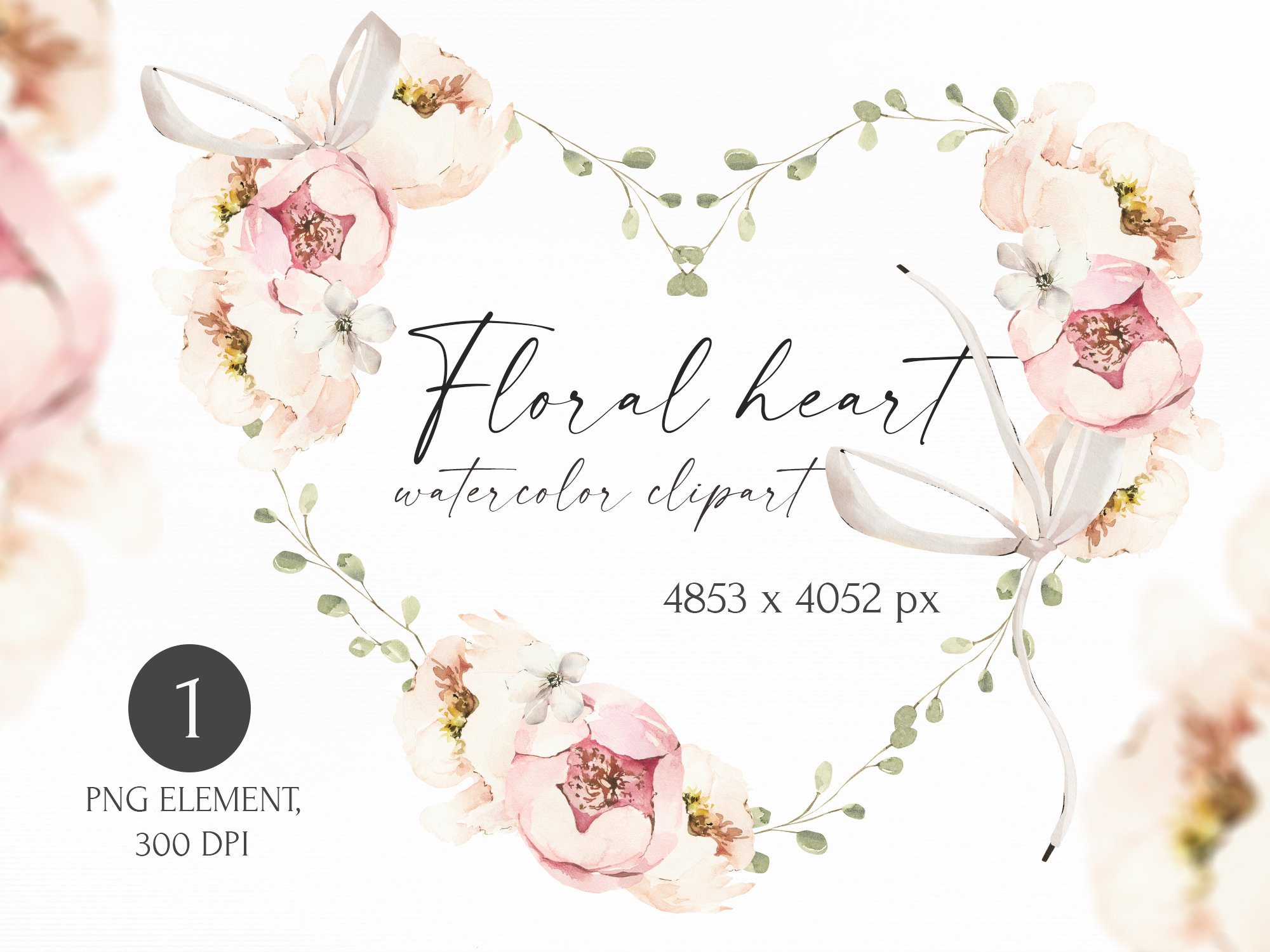 Watercolor Floral Heart Wreath Clipart. Valentine Flowers - Etsy