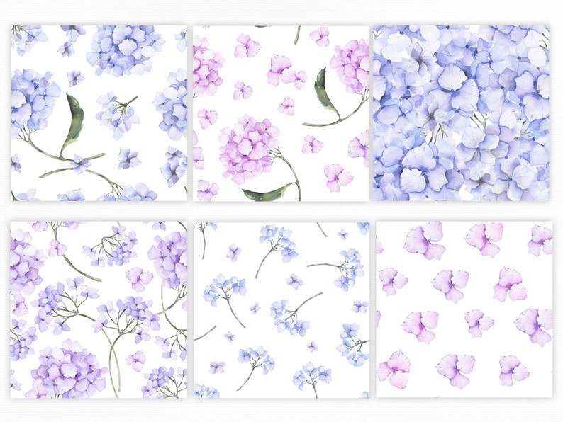 Watercolor Hydrangea Flower Seamless Pattern. Tender Digital Paper for ...
