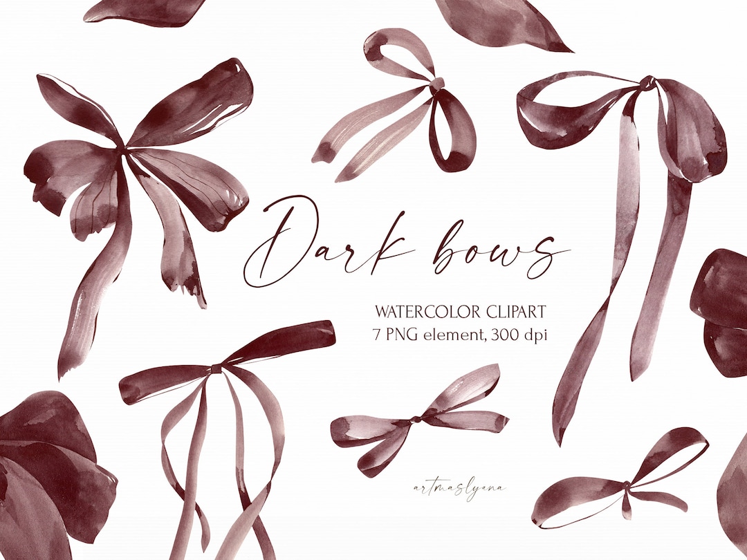 Watercolor Dark Bows Clipart, Halloween Party Illustrations, Black Bows ...