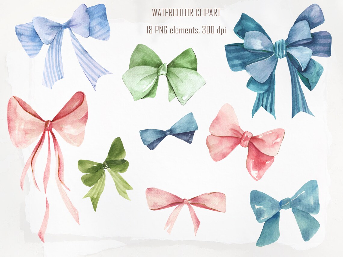 Watercolor Clipart Colorful Bows. Hand Painted Bow Birthday - Etsy