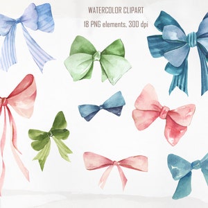 Watercolor Clipart Colorful Bows. Hand Painted Bow, Birthday Party ...