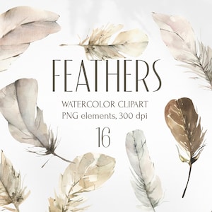 Watercolor Feathers Clipart for Instant Download. Bohemian Wedding ...