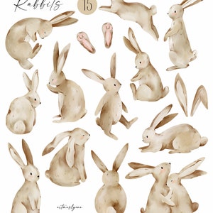 Watercolor Rabbits Clipart Cute Easter Animals, Funny Hand Painted ...