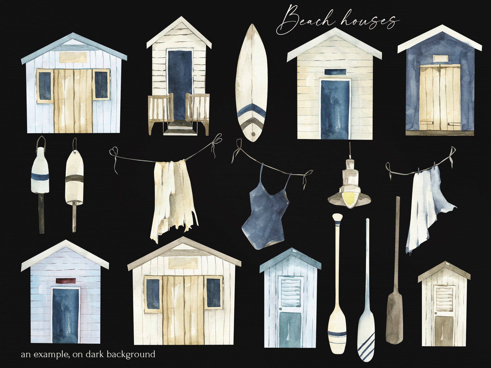 Watercolor Beach Houses Clipart. Digital Painted Summer - Etsy