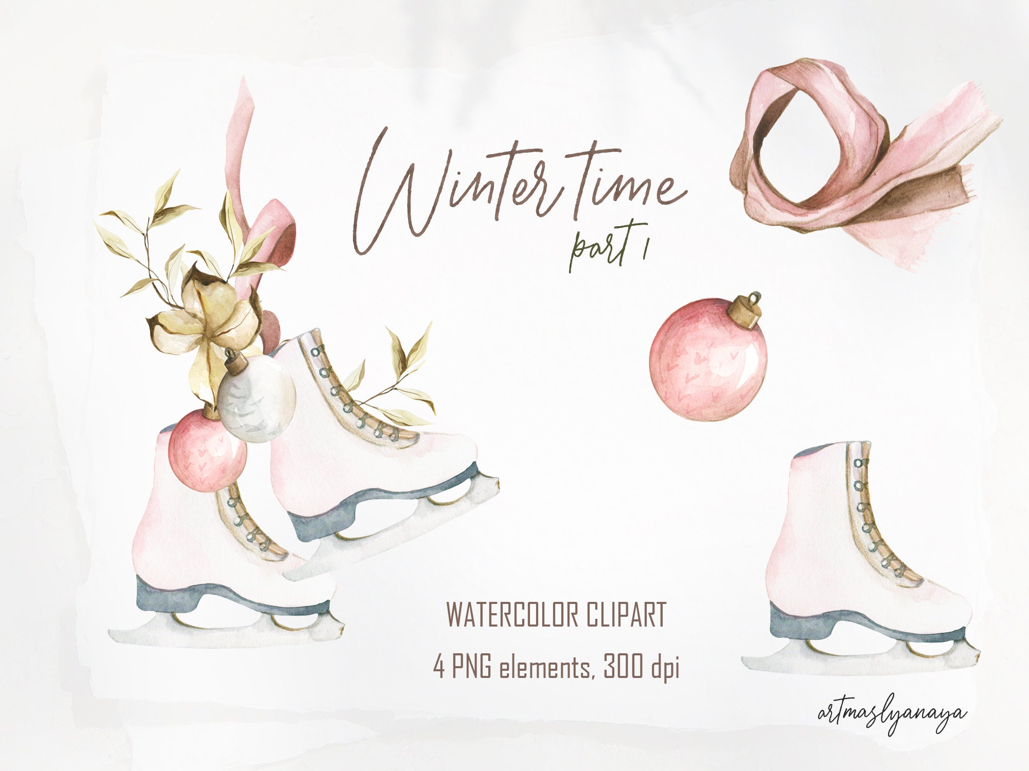 Watercolor Winter Clipart Elements. Painted Holidays Set to | Etsy