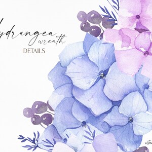 Watercolor Wreath of Hydrangea Flowers, Clipart for Instant Download ...