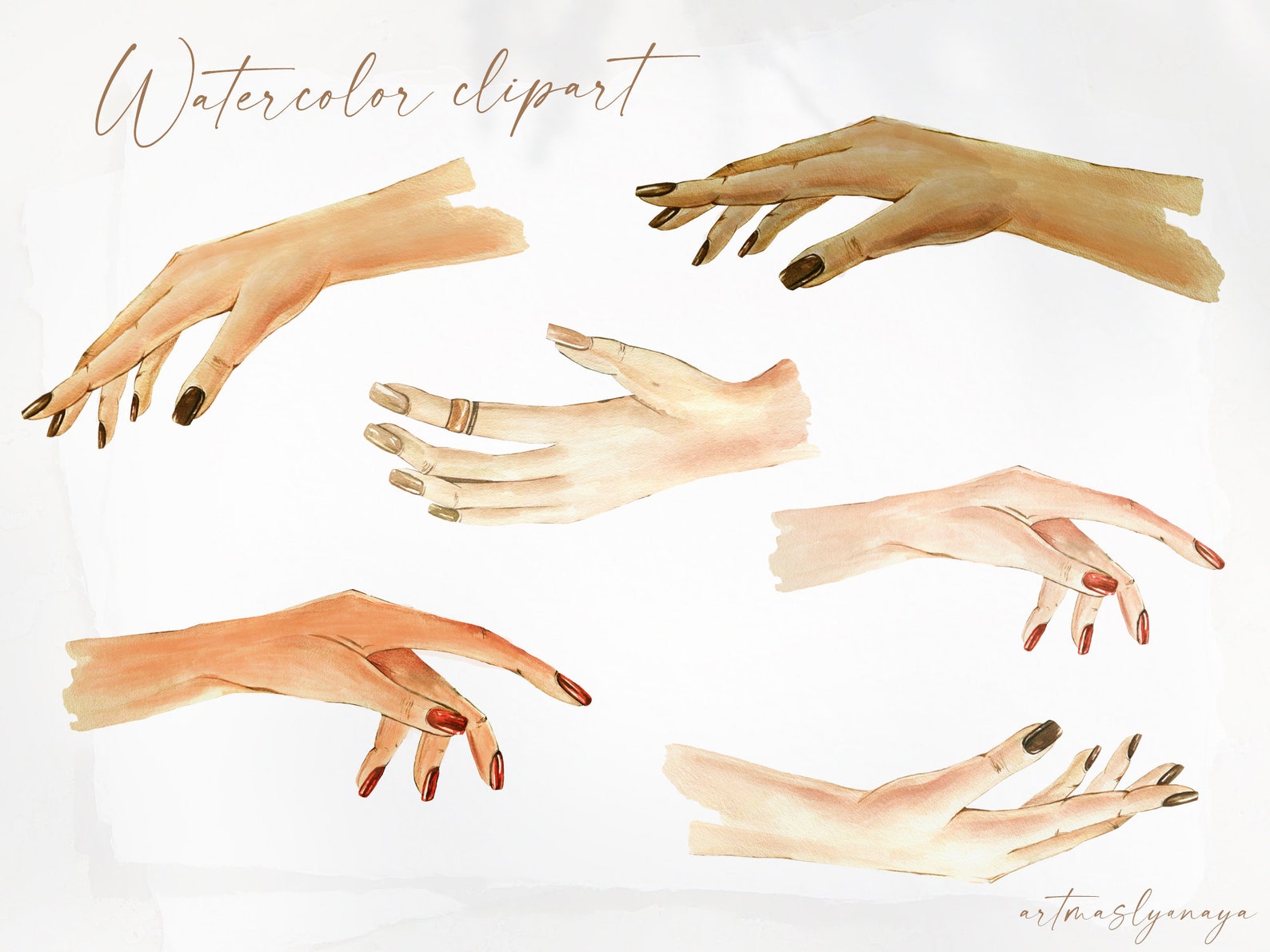 Watercolor Clipart Hands. Hand Painted Trendy Manicure Nail - Etsy