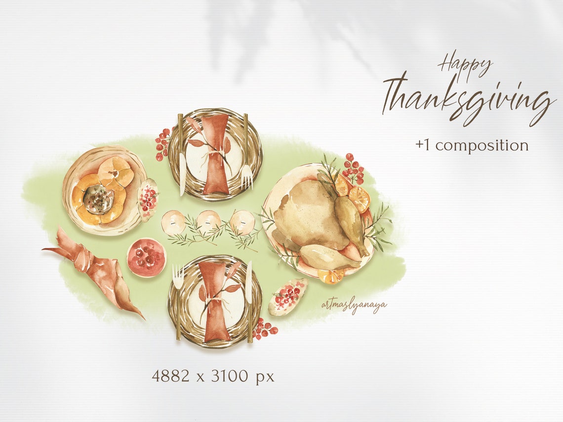 Watercolor Thanksgiving Clipart. Autumn Elements Traditional - Etsy
