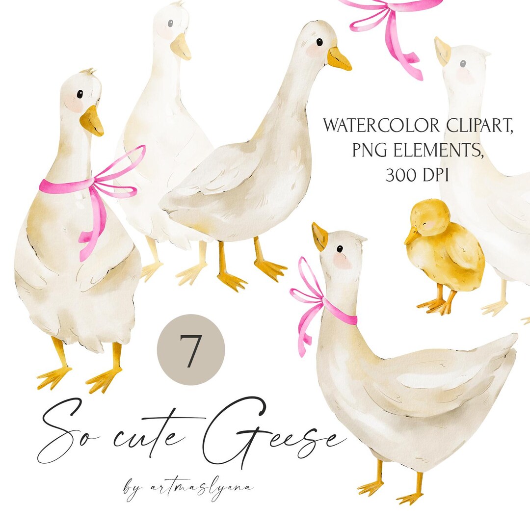Watercolor Geese Clipart, Cute Goose Illustrations, Farm Animals ...