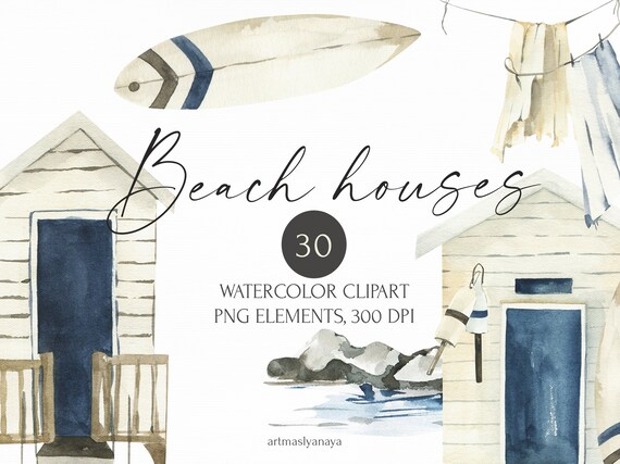 Watercolor Beach Houses Clipart. Digital Painted Summer - Etsy UK